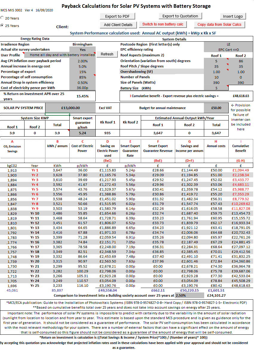 Solar PV Battery Calculator